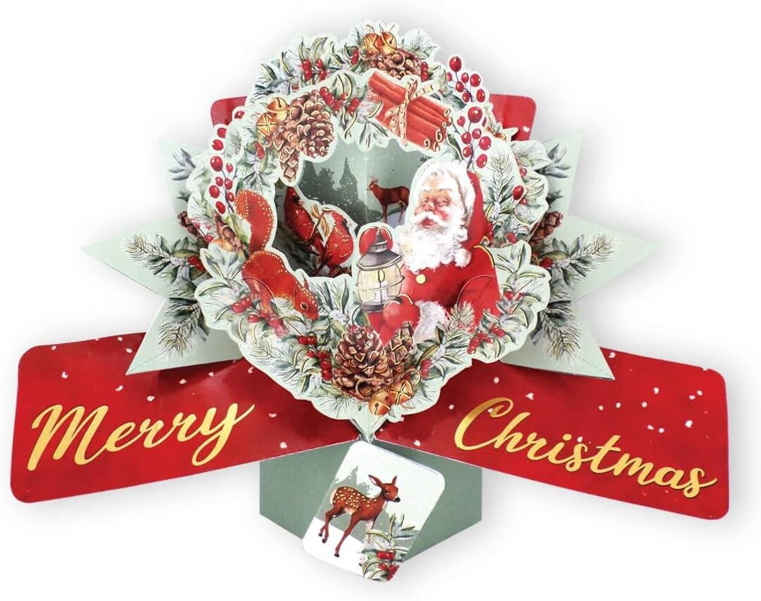 3D Pop-up Christmas Card santa Claus in a Wreath - Etsy