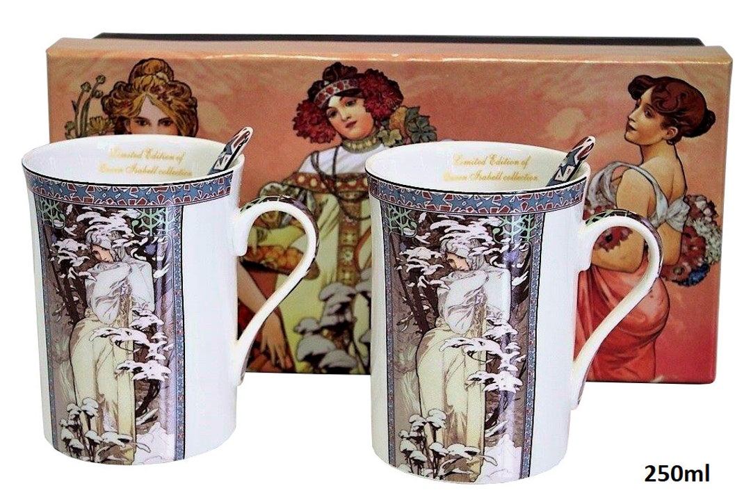 Cup Set Porcelain Alfonse Mucha winter With - Etsy