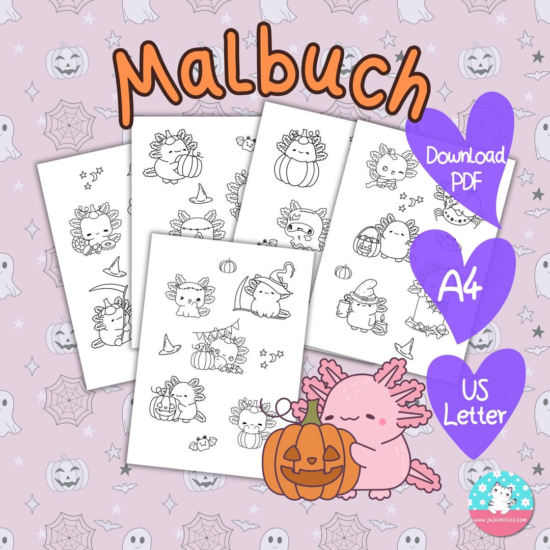 Coloring Book Halloween Axolotl Download PDF DIN A4 & Letter Coloring ...