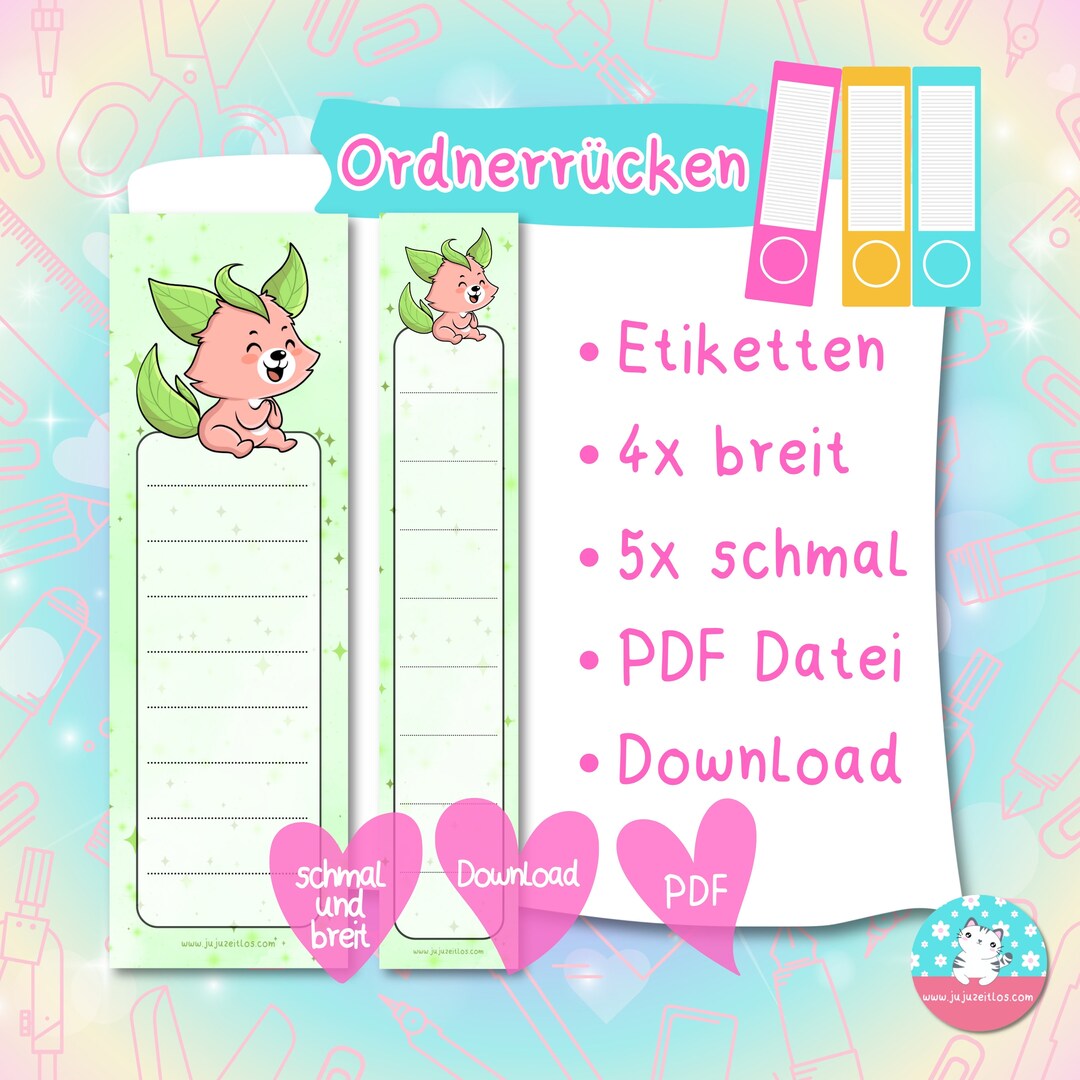 Folder Spine Labels Fuchs Volpi PDF A4 Download for Wide & Narrow ...