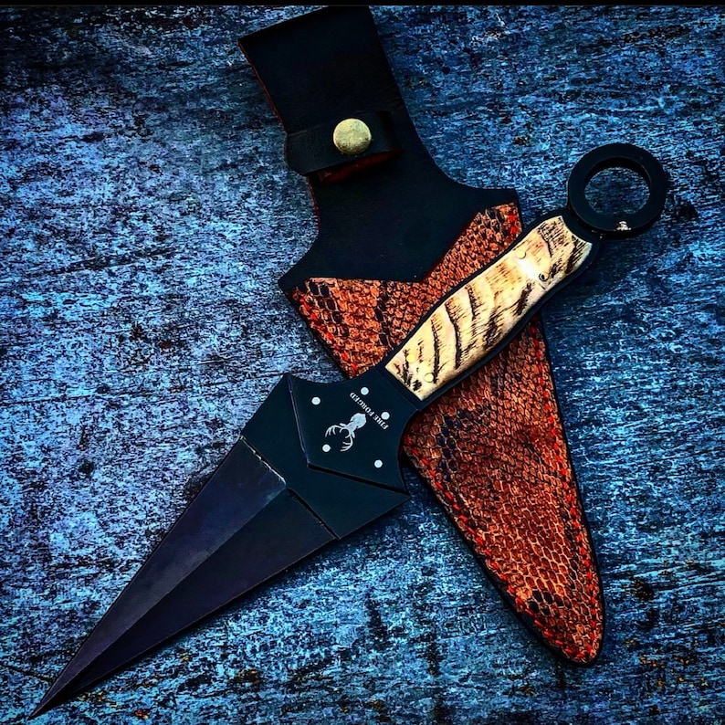 Double Edged Dagger With Ram Horn Handle and Original Python Leather ...
