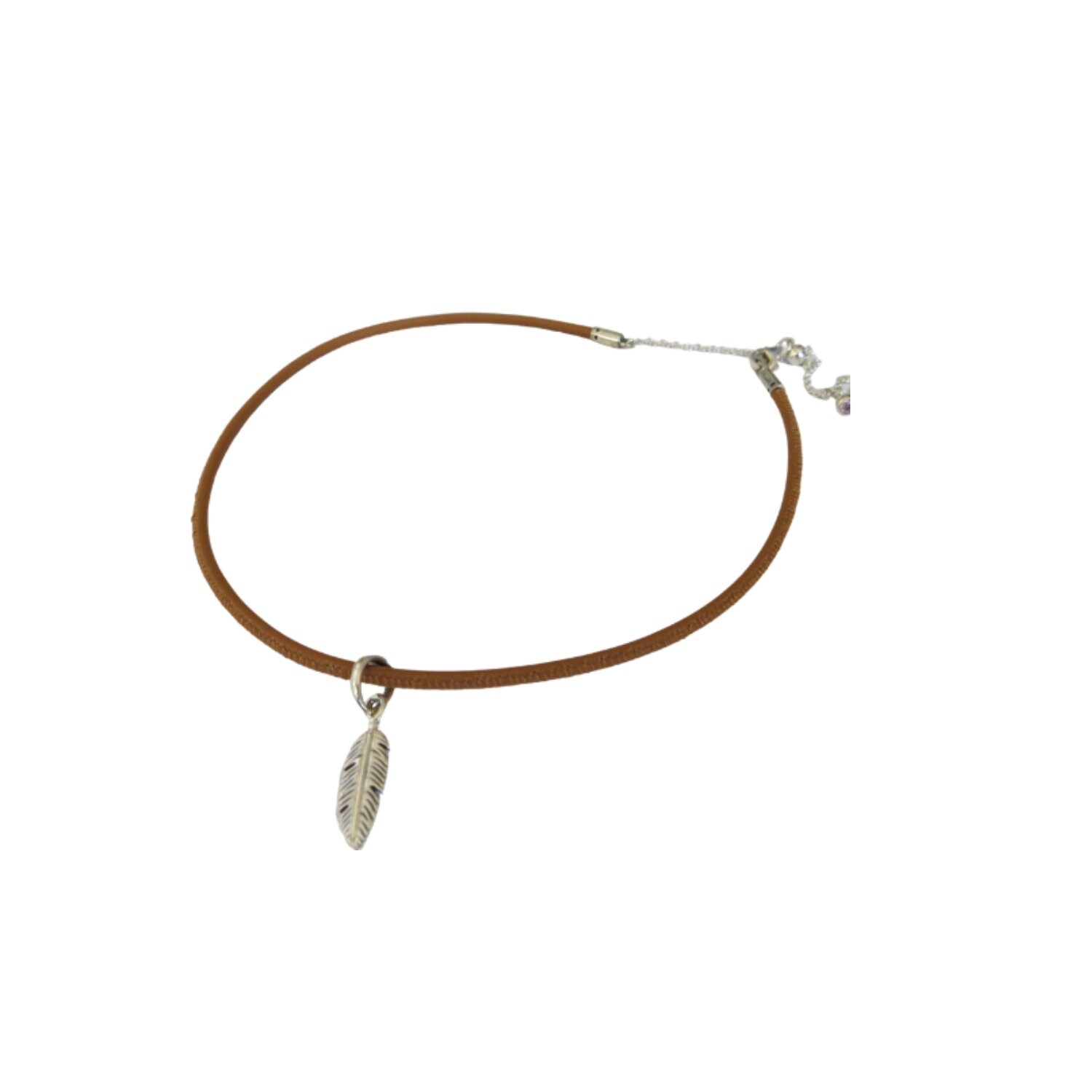 Pandora Leather Cord Sterling Silver Feather Pendant Choker | atelier ...