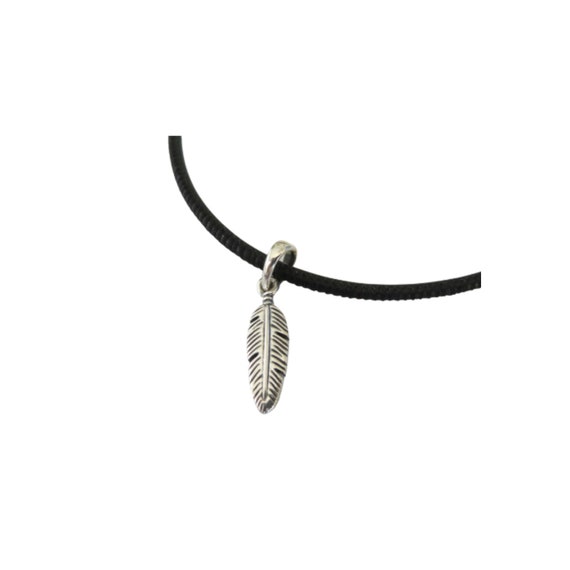 Pandora Leather Cord Sterling Silver Feather Pendant Choker | atelier ...