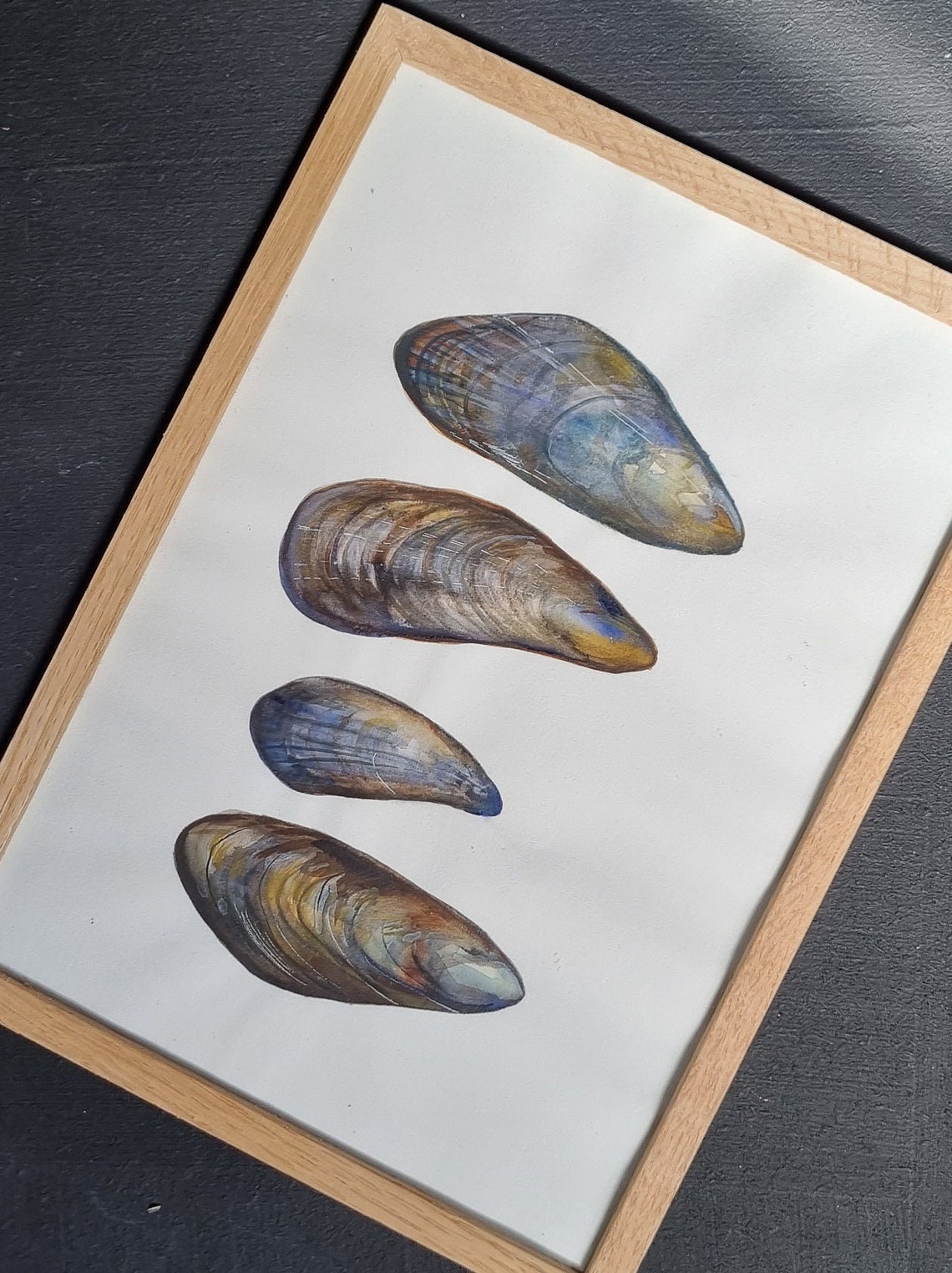 Schelpen Aquarel , Schelpen Schilderij , Kustkunst, Wanddecoratie ...