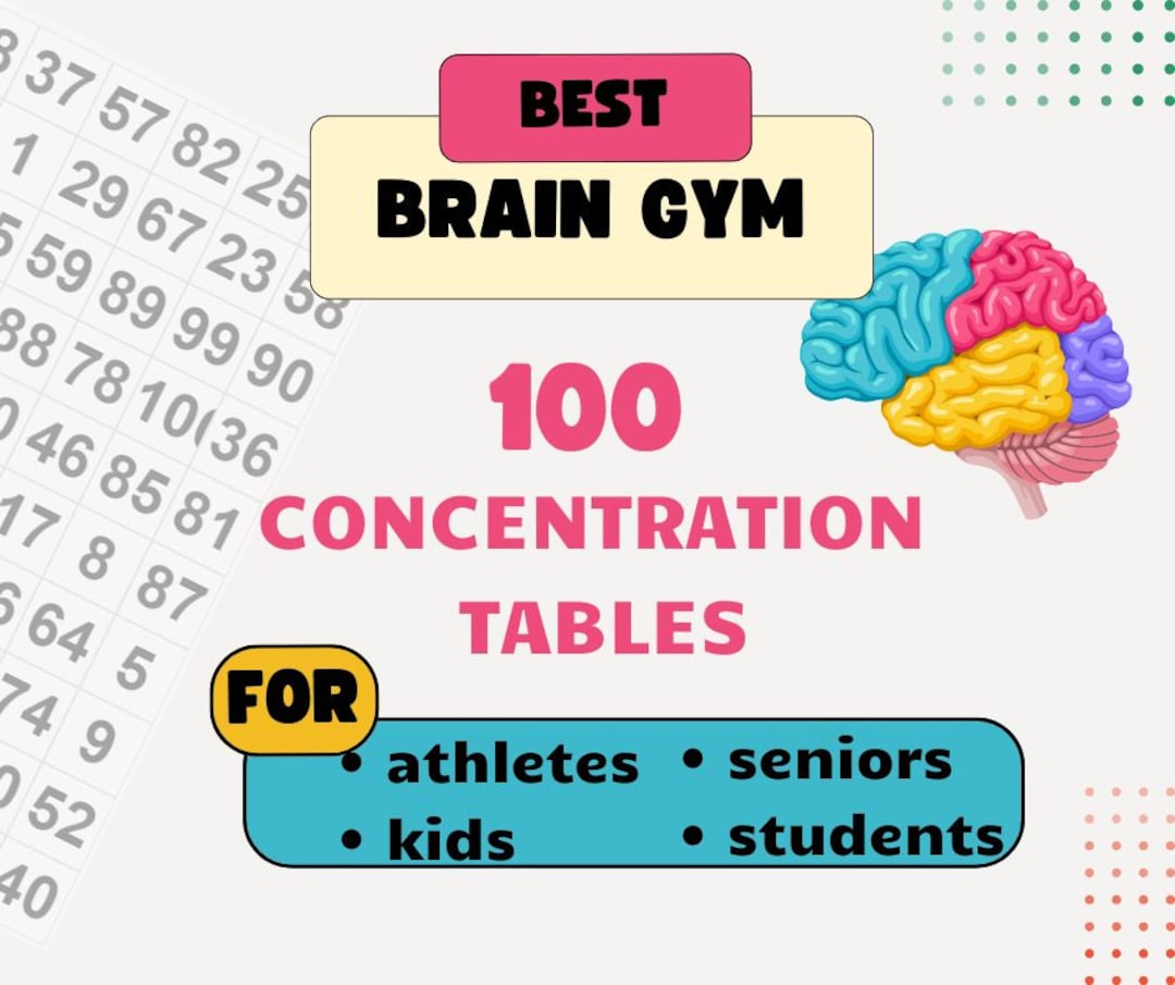100 Schulte Grid Concentration Tables, ADHD Focus Exercises (PDF File ...