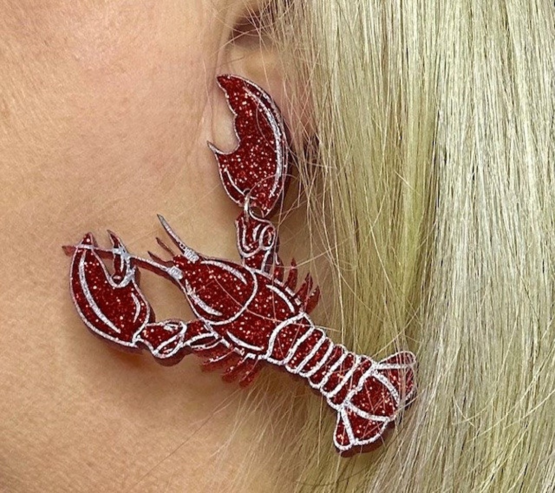 Fun Crawfish Earrings! Red Glitter. - Etsy