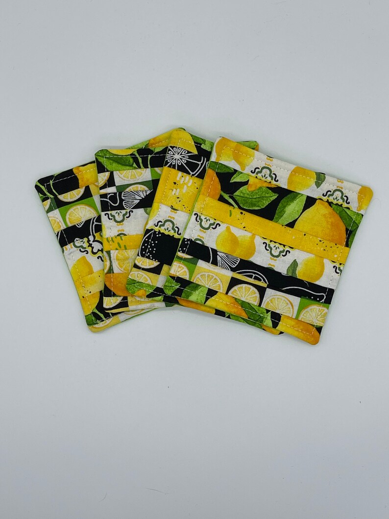 Fabric Coasters Set of 4 Lemon Yellow Blackwhite Green - Etsy