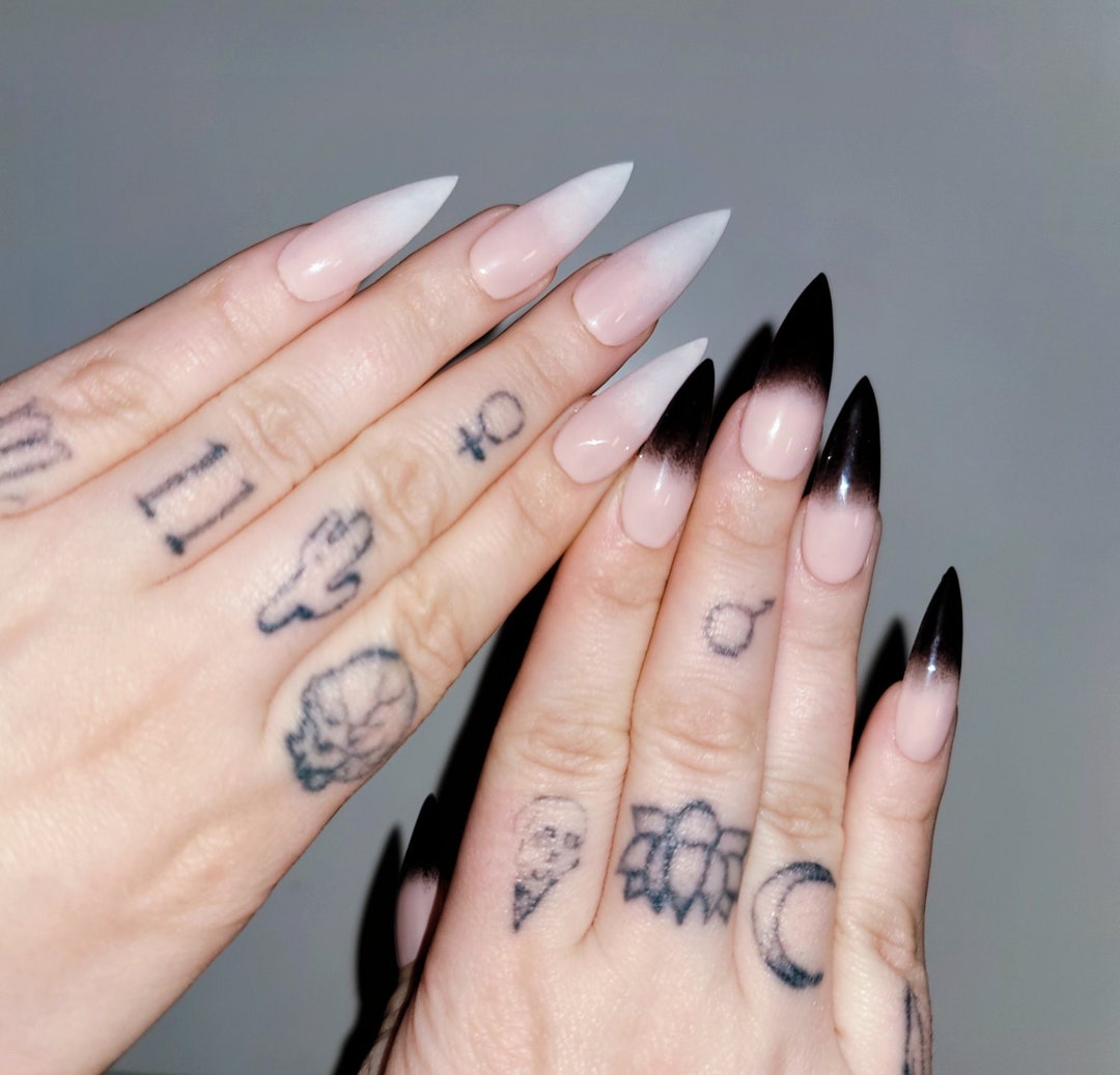 Lady and Tramp Half and Half French Tip Hand Painted Press on Nails ...