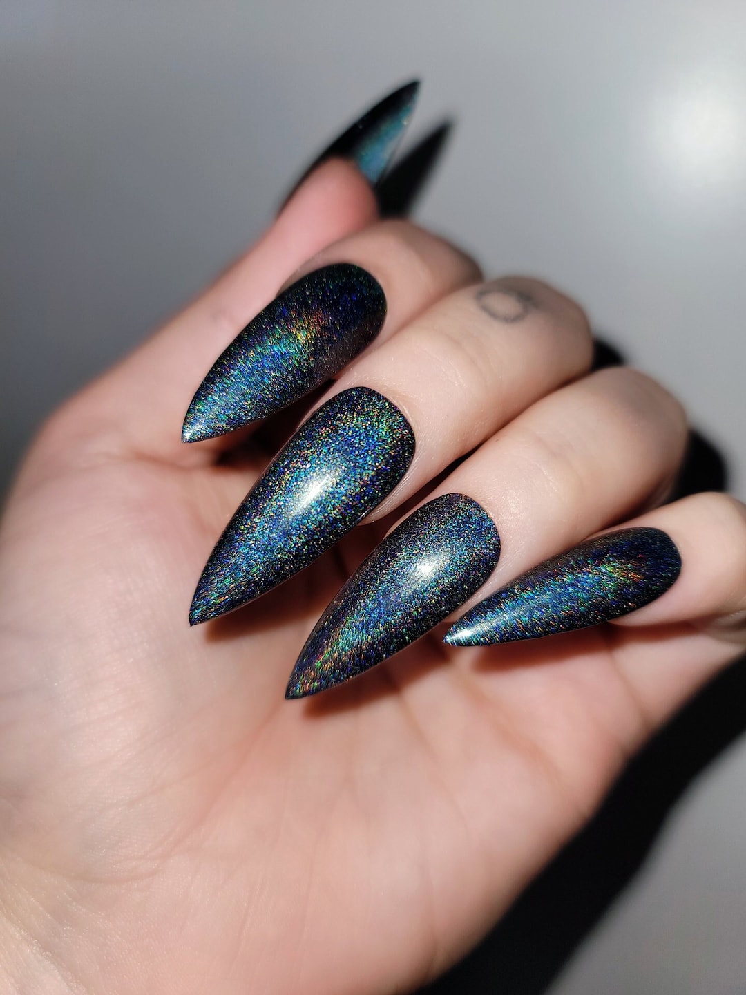 Oil Slick Holographic Collection Hand Painted Press on Nails Durable ...
