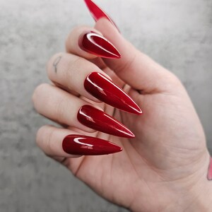 Bloody Brilliant Red Hand Painted Press on Nails Durable Nails Fake ...
