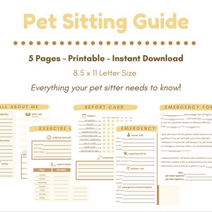 Pet Sitting Guide, 8.5 X 11 Printable, Pet Sitter Info, Dog Report Card ...