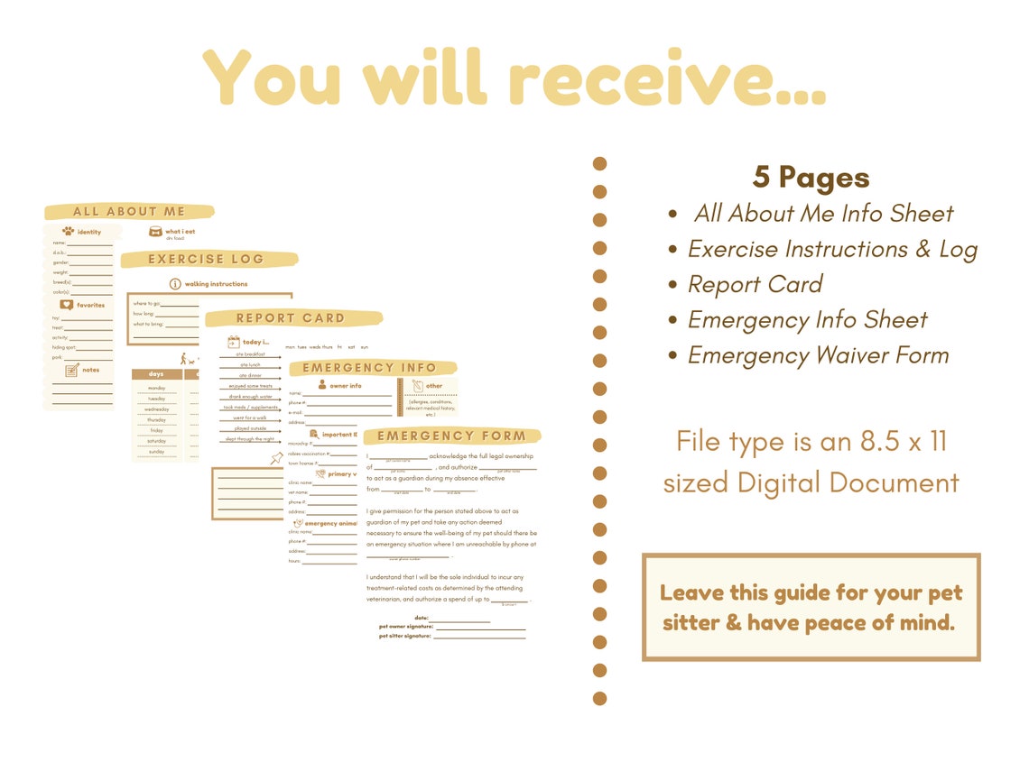 Pet Sitting Guide, 8.5 X 11 Printable, Pet Sitter Info, Dog Report Card ...