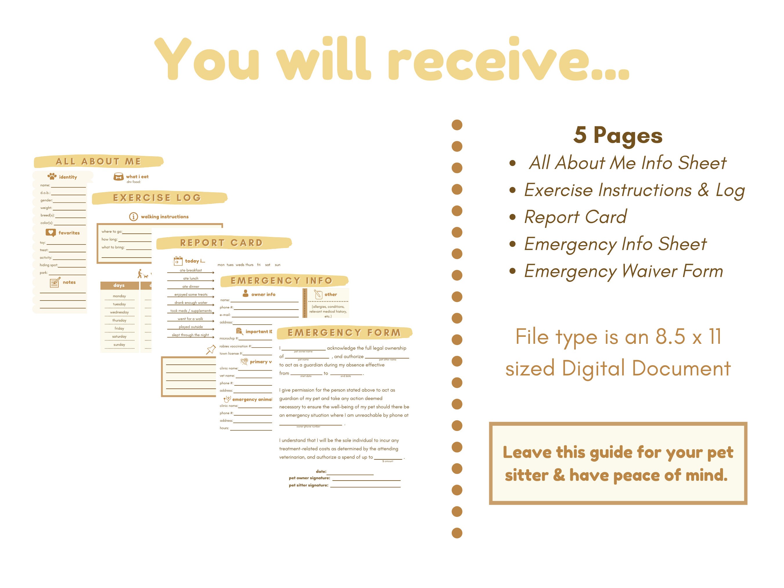 Pet Sitting Guide, 8.5 X 11 Printable, Pet Sitter Info, Dog Report Card ...