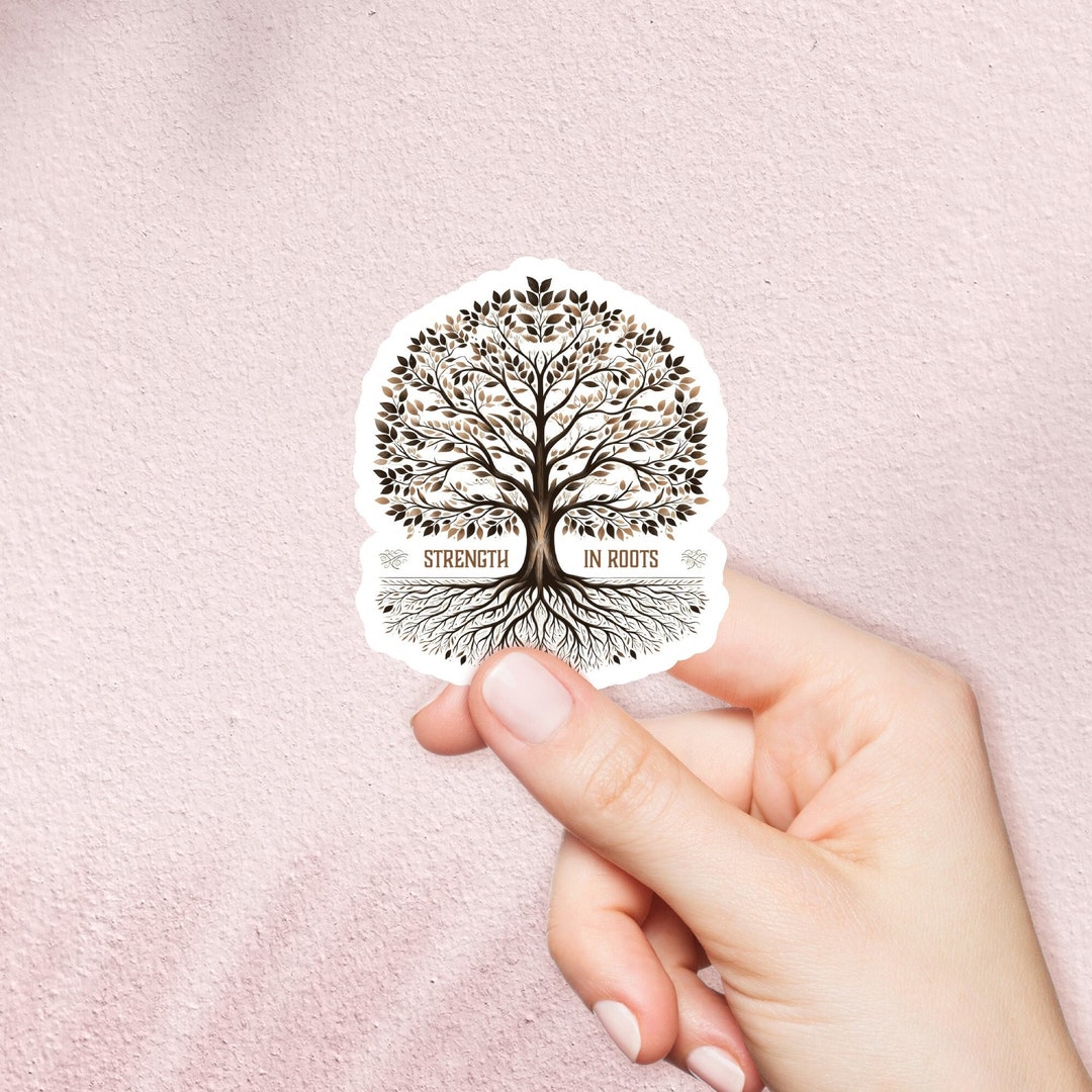 Strength in Roots Tree Design Sticker, Brown and White Tree Vinyl Decal ...
