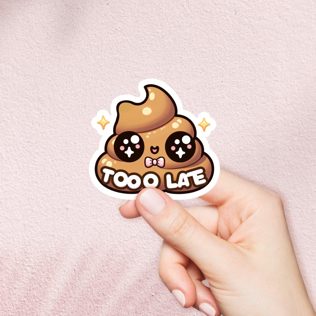 Cute Poop Emoji Sticker With Bow, Kawaii Poo Decal, Sparkle Stars, Fun ...