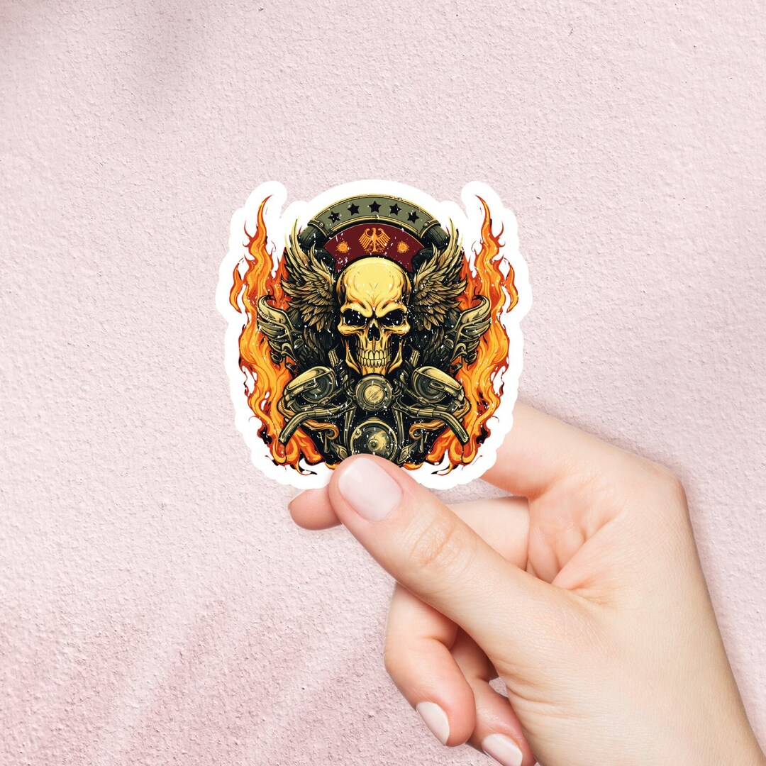 Flaming Skull Wings Motorcycle Sticker, Fire Hot Rod Vinyl Decal ...