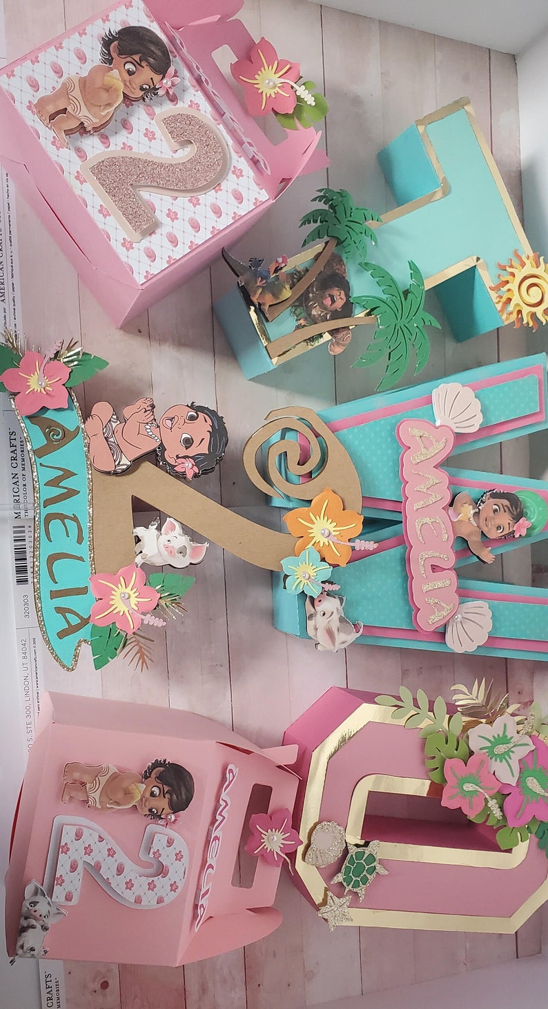 Moana Theme Cake Topper| Moana 3D Letters| Moana Favor Boxes| Moana ...
