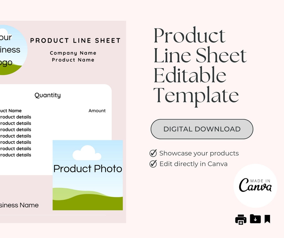 Product Line Sheet Editable Download | Canva Editing | Simple Wholesale ...