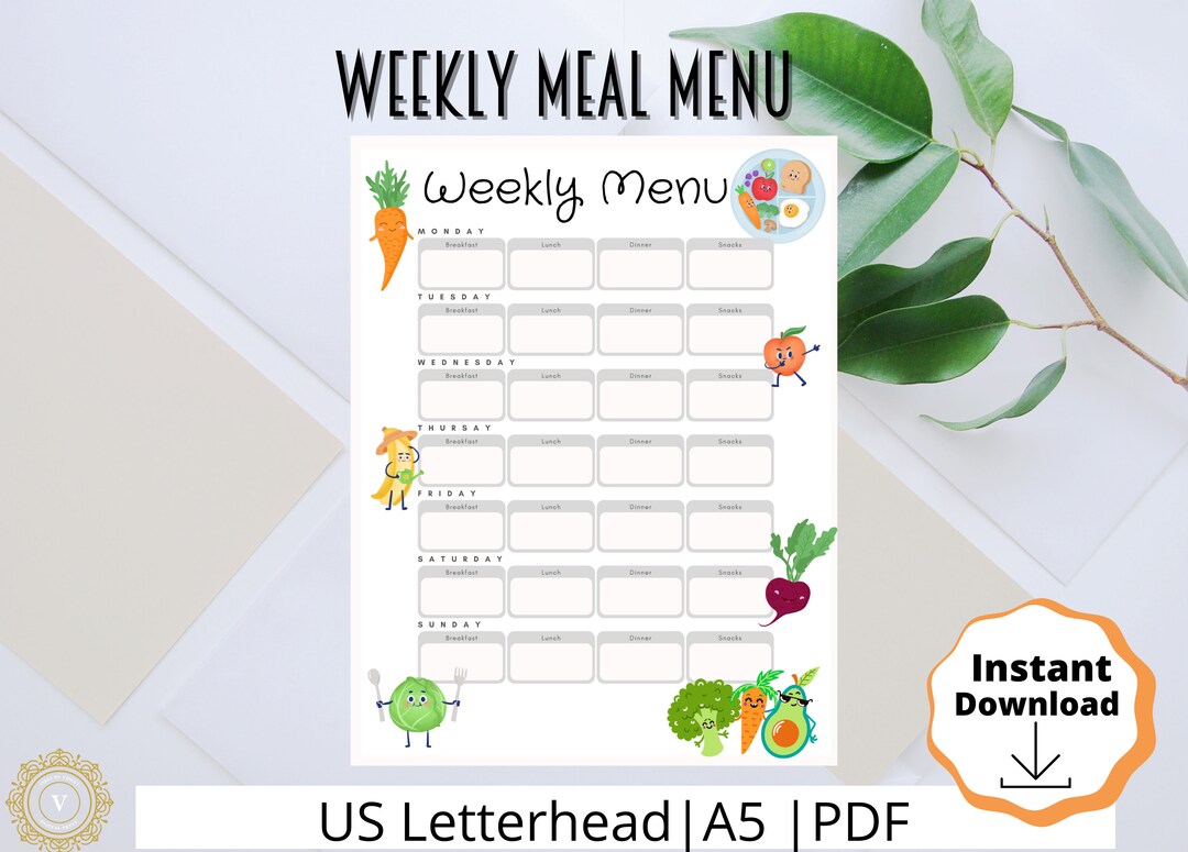 Fun Fruits Weekly Menu Kids Menu Instant Download Digital File Print at ...