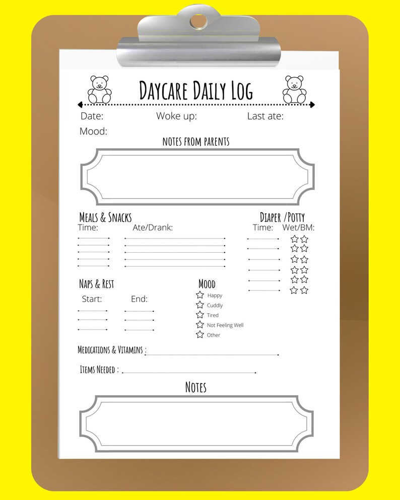 Printable Daycare Daily Log Nanny Log Babysitter Daily Log Instant ...