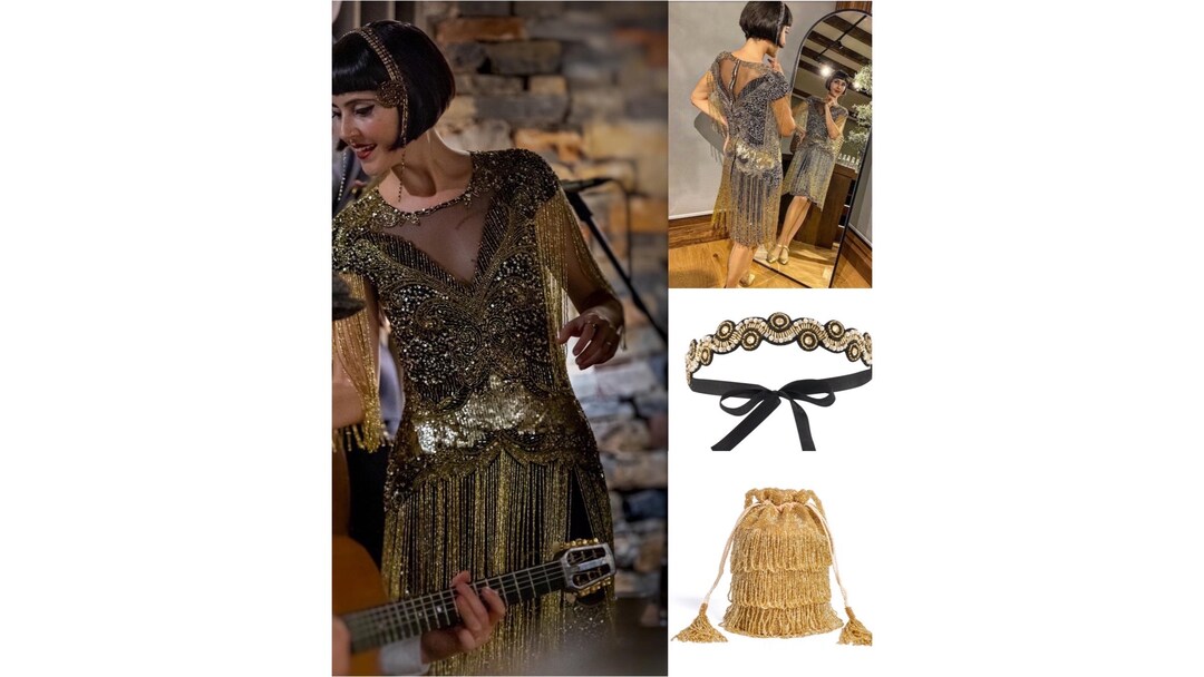 Complete Set Sybil Dress and Bag and Headband Jazz 1920s - Etsy