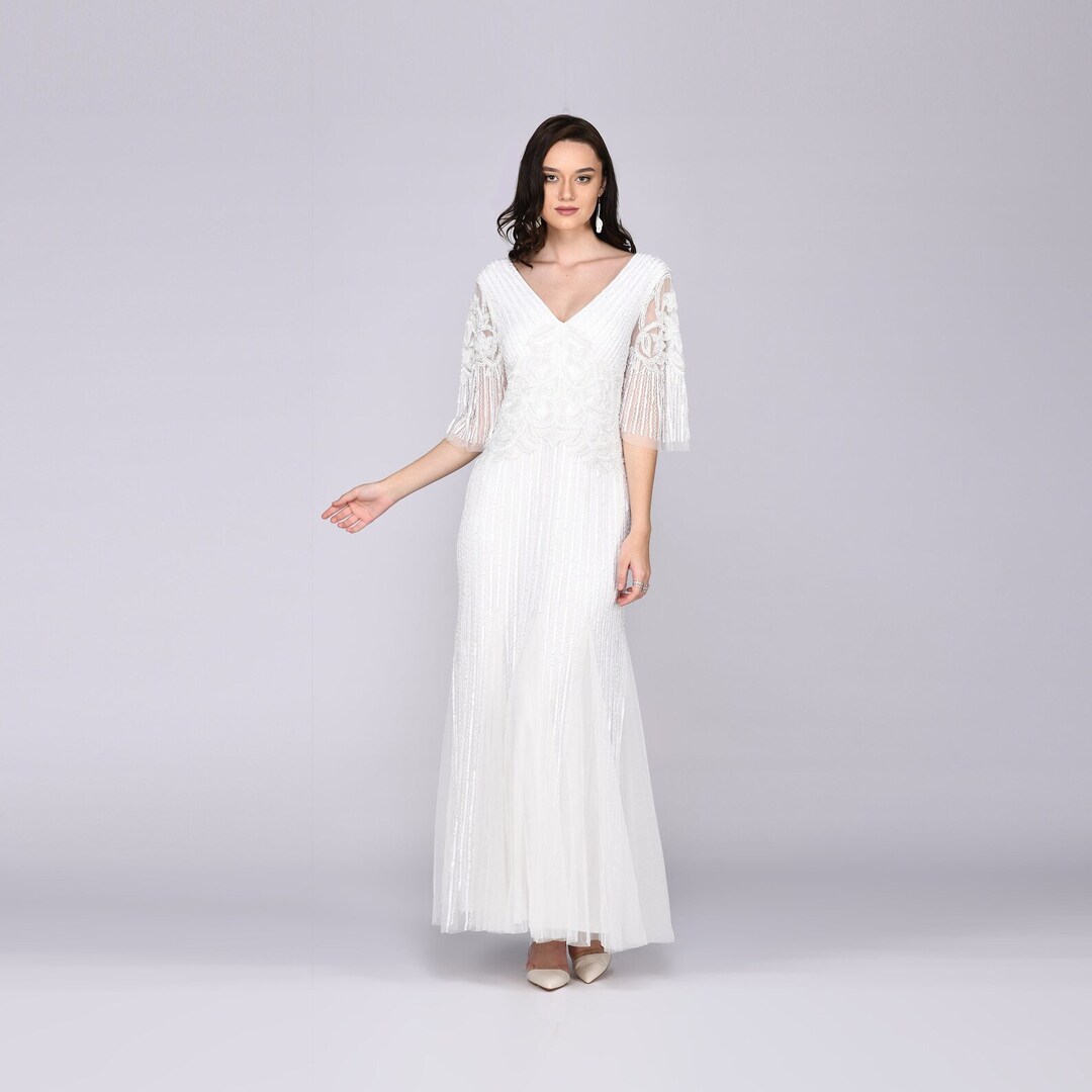 Handmade Norma Maxi Gown Prom Dress White 1920s Great Gatsby Art Deco ...