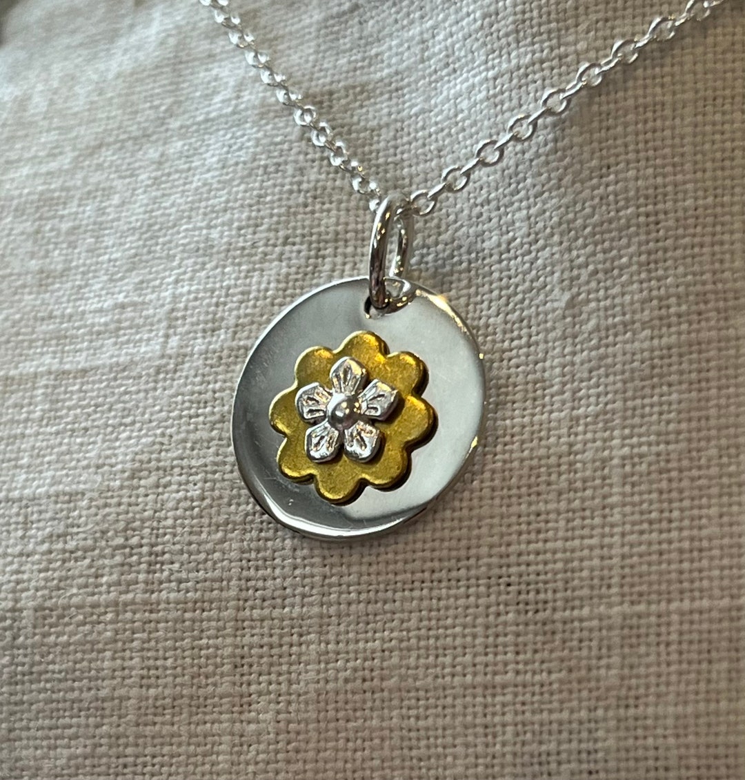 Sterling Silver 925 Stamped Round Pendant/charm With Double Flower - Etsy