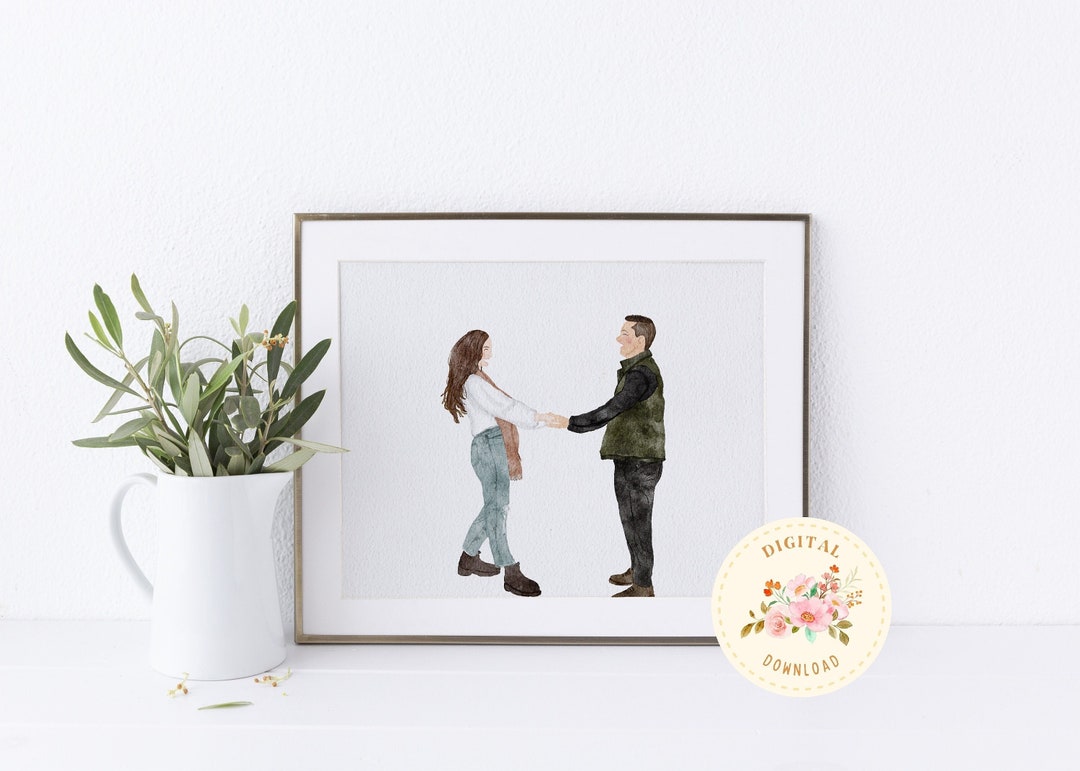 Custom Watercolour Couple Portrait Personalized Engagement Painting ...