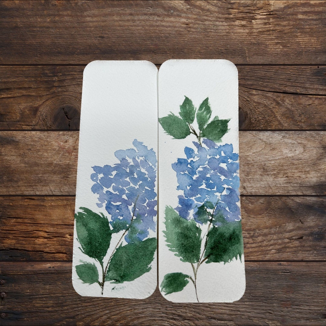 Set of 2 Original Hand Painted Watercolour Floral Bookmarks | Blue ...