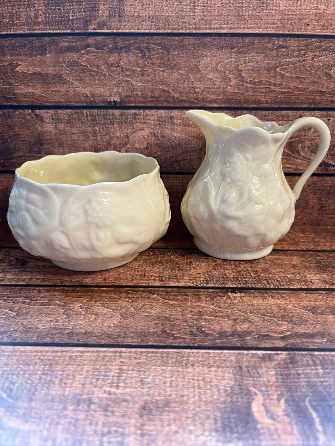 Vintage Belleek Ireland Lotus Pattern Creamer and Sugar - 5th Green - Etsy