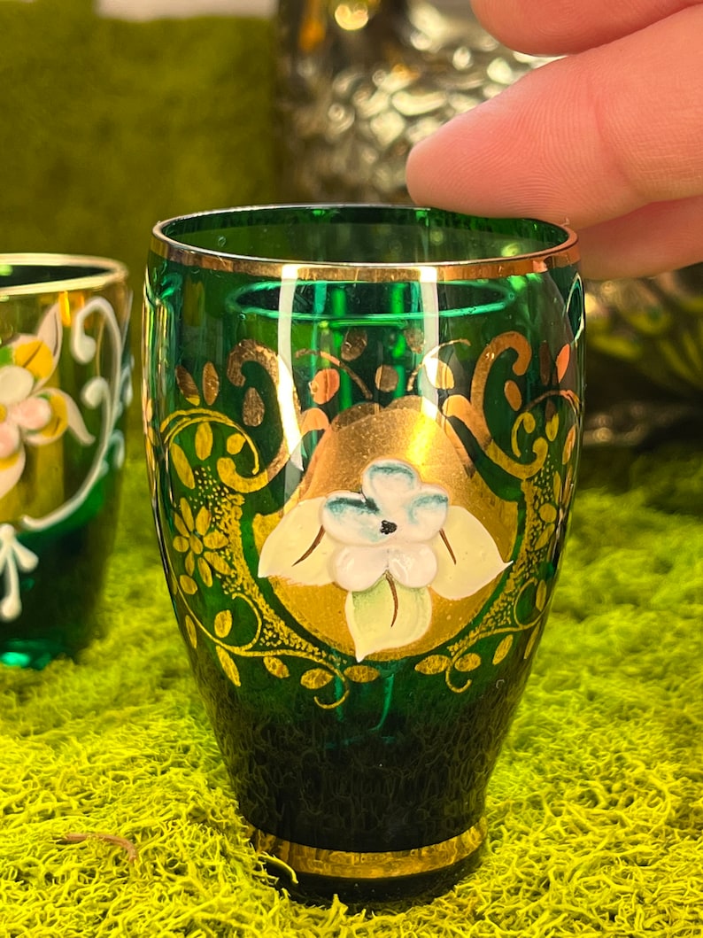 Four 1 Antique French Shot Glasses or Cordial Glasses Emerald Glass ...
