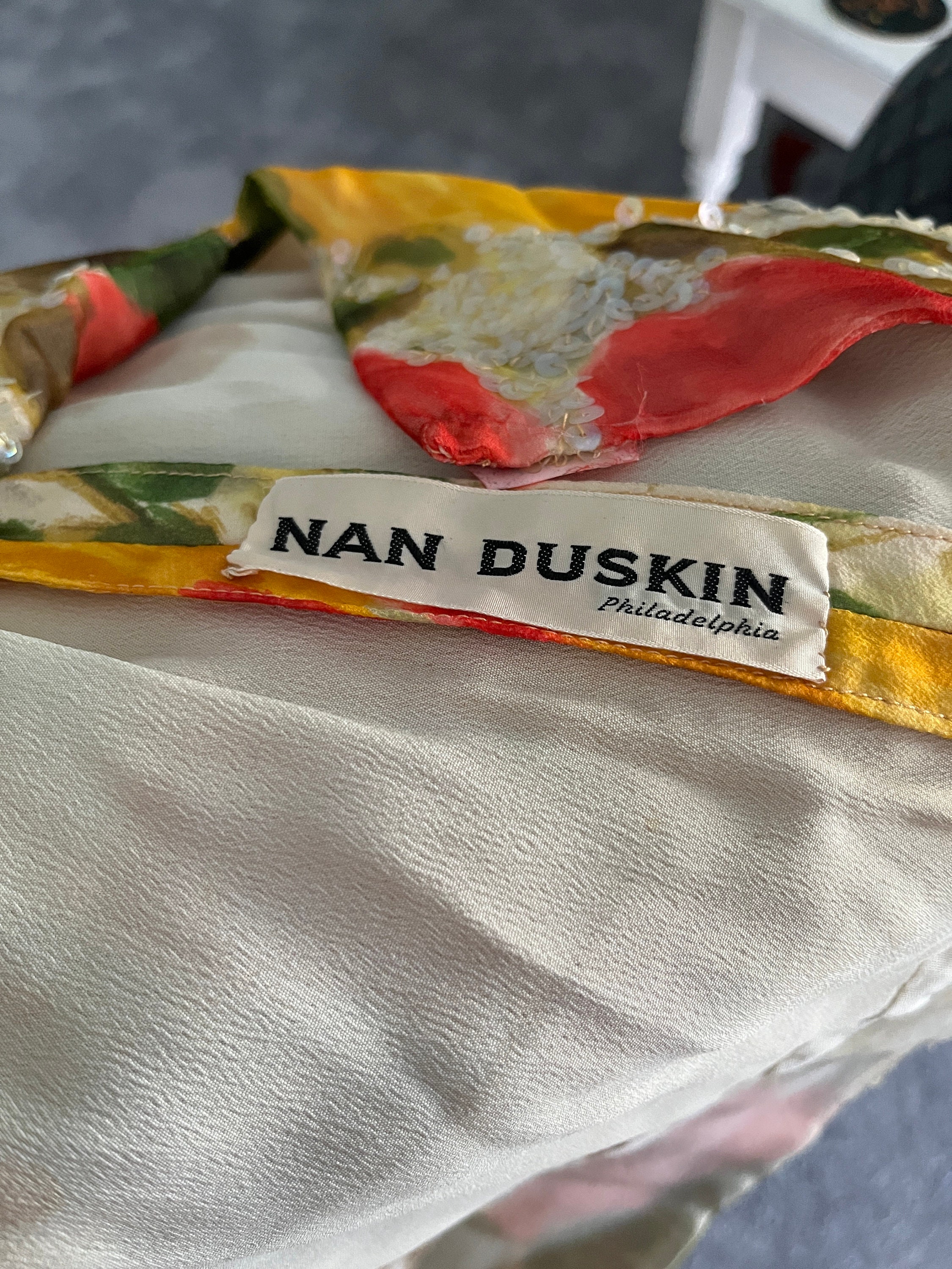 Vintage Nan Duskin Cocktail Dress Rose Pattern Yellow, Orange, Red ...
