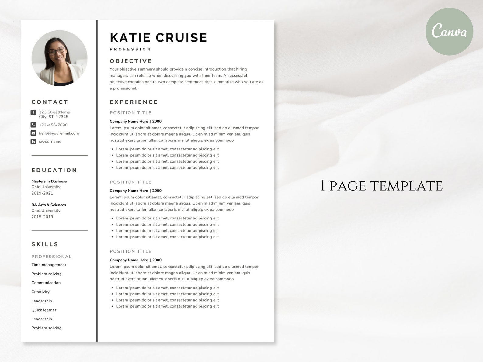 Simple Cv Template With Photo, Professional Resume Template, Modern Cv ...