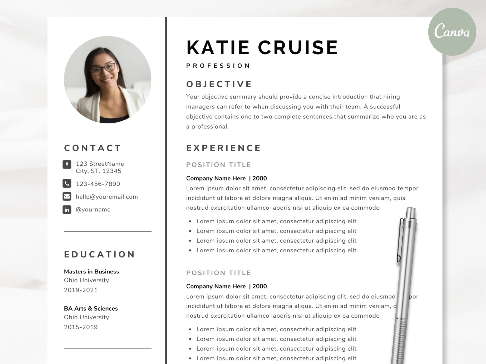 Simple Cv Template With Photo, Professional Resume Template, Modern Cv ...