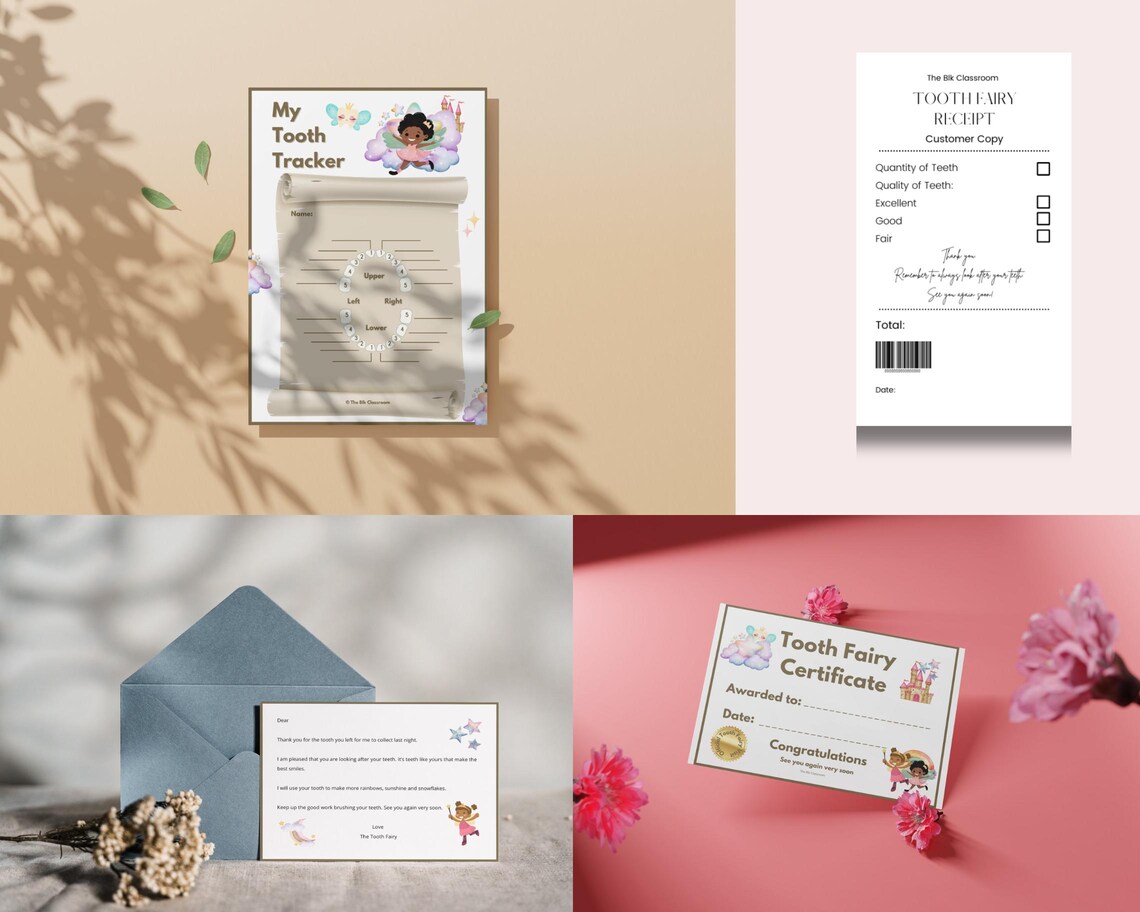 Black Tooth Fairy Kit Includes: Tooth Fairy Letters Certificates Tooth ...
