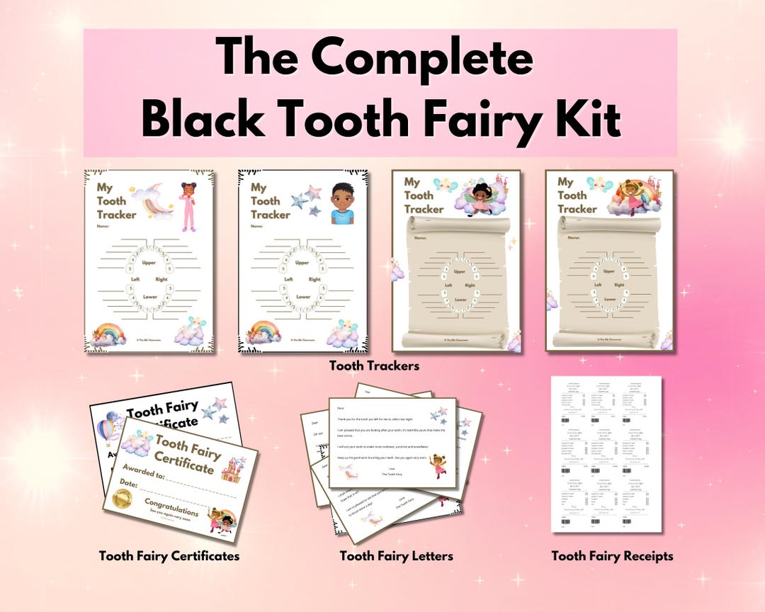 Black Tooth Fairy Kit Includes: Tooth Fairy Letters Certificates Tooth ...