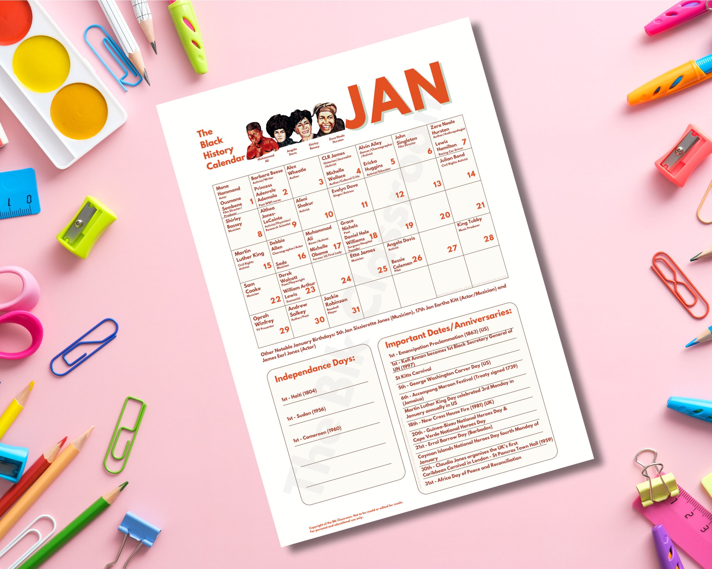 The Black History Calendar Download timeless Month to View A4 Portrait ...