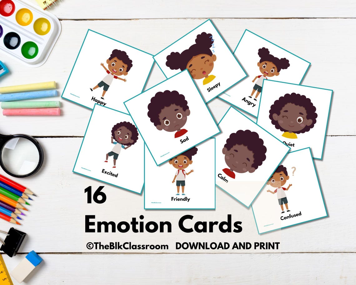 Printable Emotion Cards for Kids – 16 Diverse Emotional Expression ...