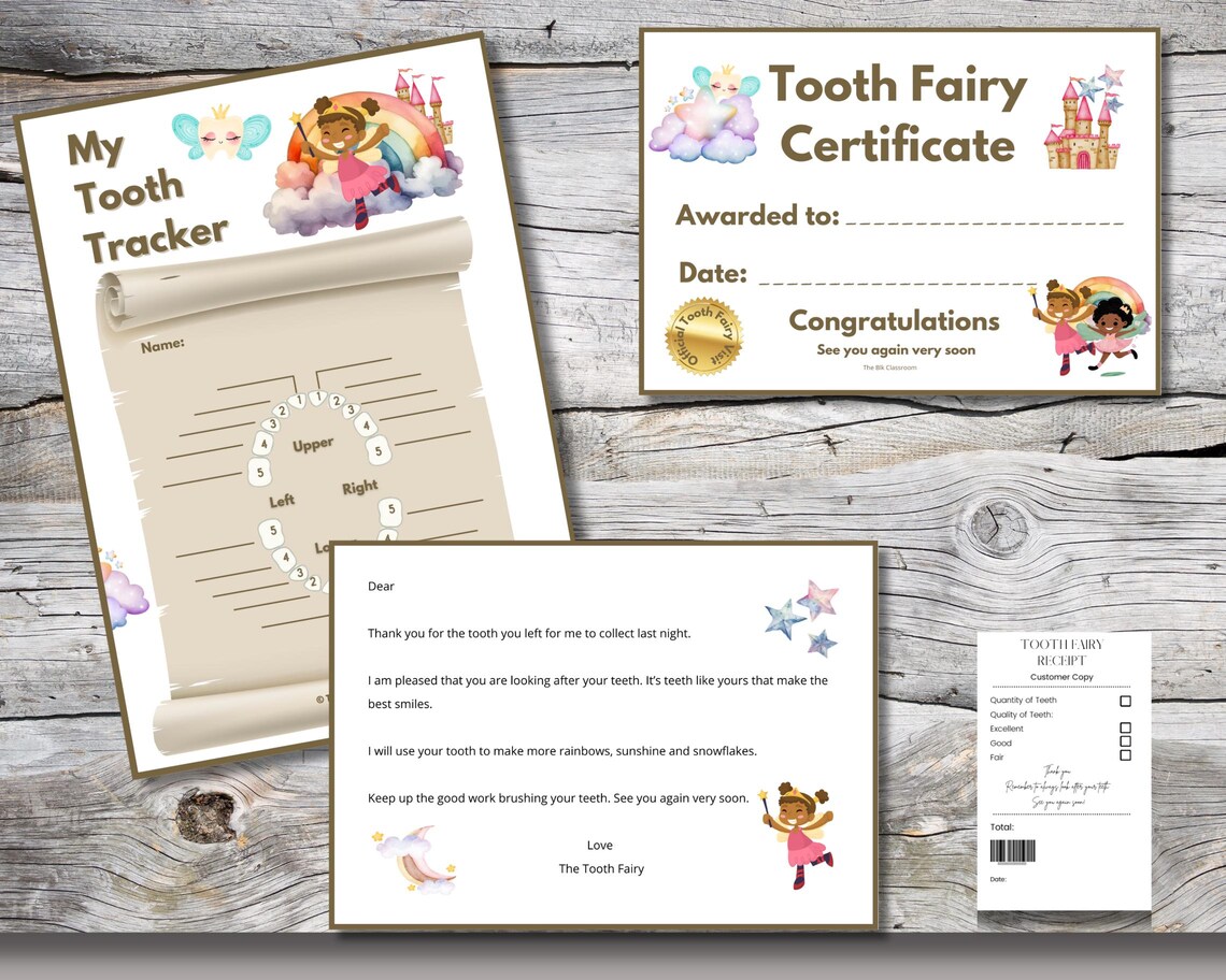Black Tooth Fairy Kit Includes: Tooth Fairy Letters Certificates Tooth ...
