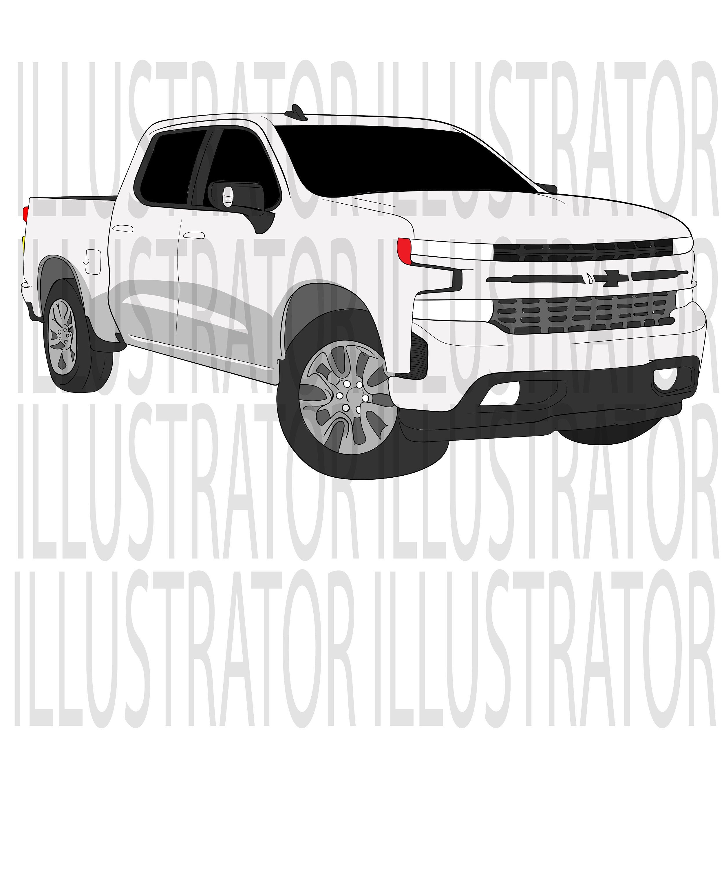 Silverado White Truck Illustrator Vector File - Etsy