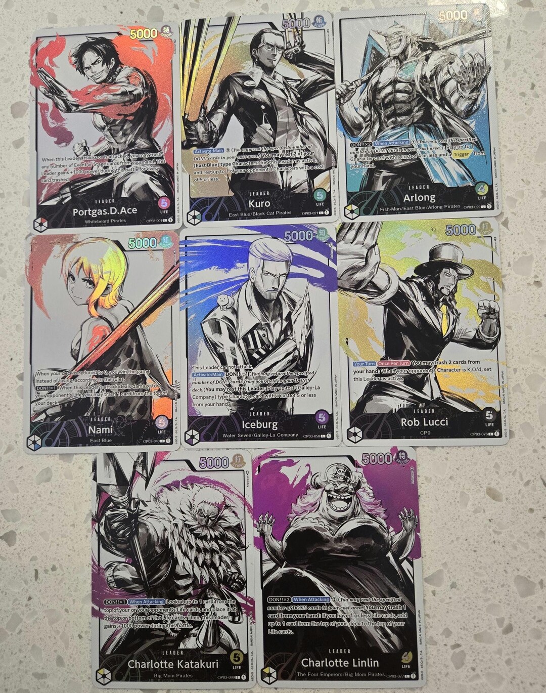 One Piece TCG OP-03 - Set of 8 PROXY - Paramount War Leader Card ...