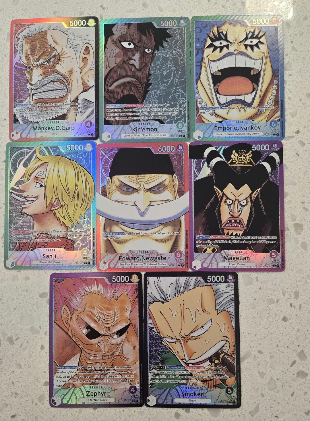 One Piece TCG OP-02 - Set of 8 PROXY - Paramount War Leader Card ...