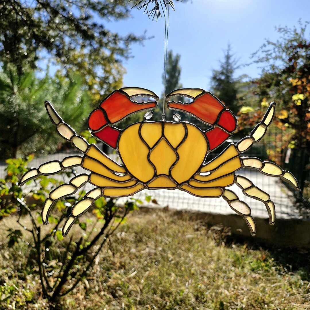Stained Glass Crab Suncatcher: Iridescent Window Hanging, Animal Decor ...