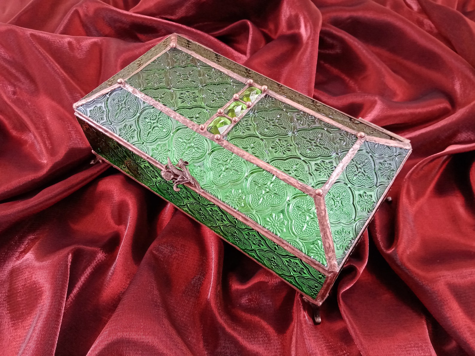 Stained Glass Antique Style Green Color Box, Stained Glass Jewelry Box ...