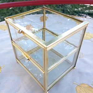 Brass and Clear Glass Gold Color Organizer Box With Drawr for Jewelry ...