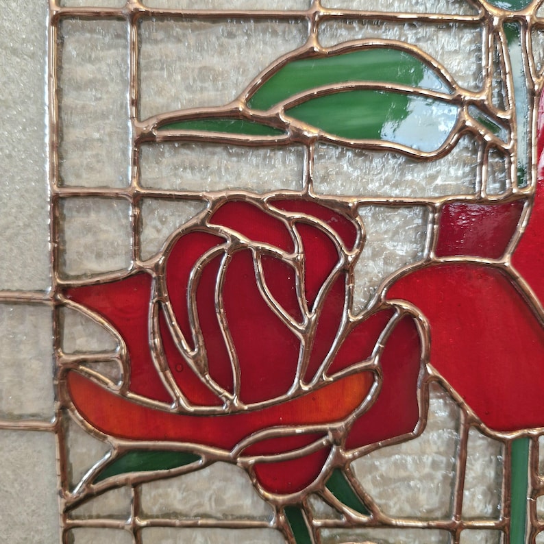 Stained Glass Rose Flower Panel, Stained Glass Red Roses Suncatcher ...