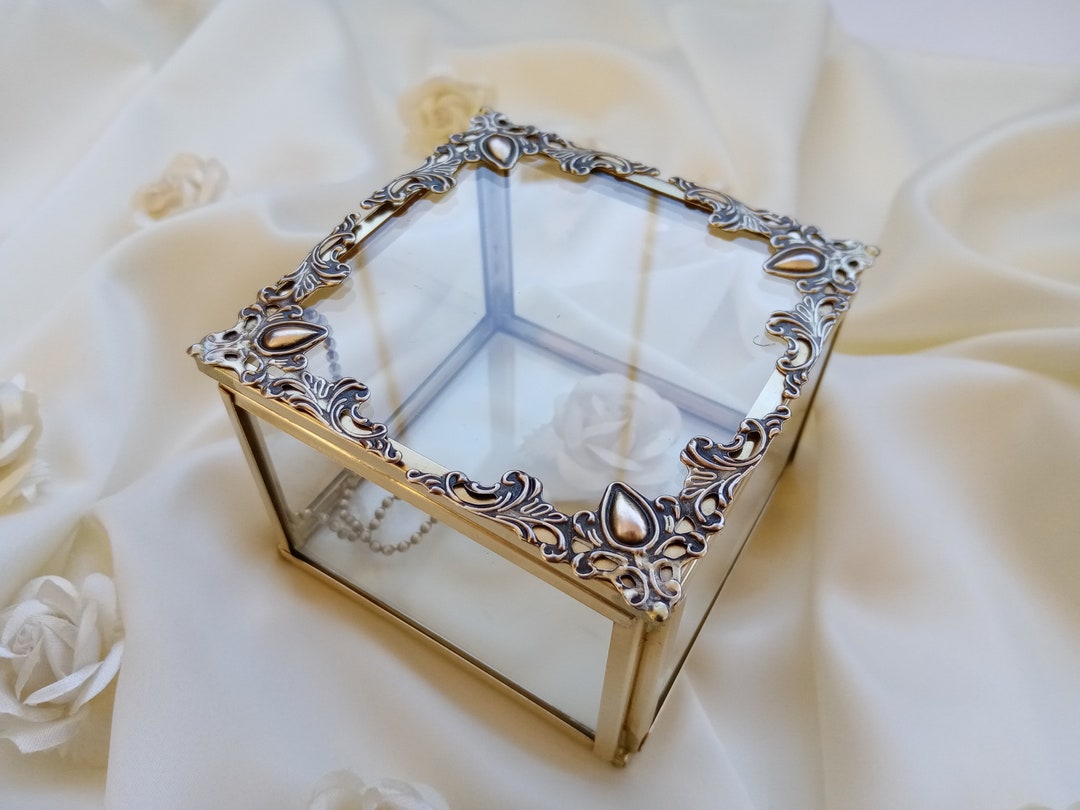 Gold Brass Framed Glass Ring Box: Wedding Engagement Jewelry Box - Etsy UK
