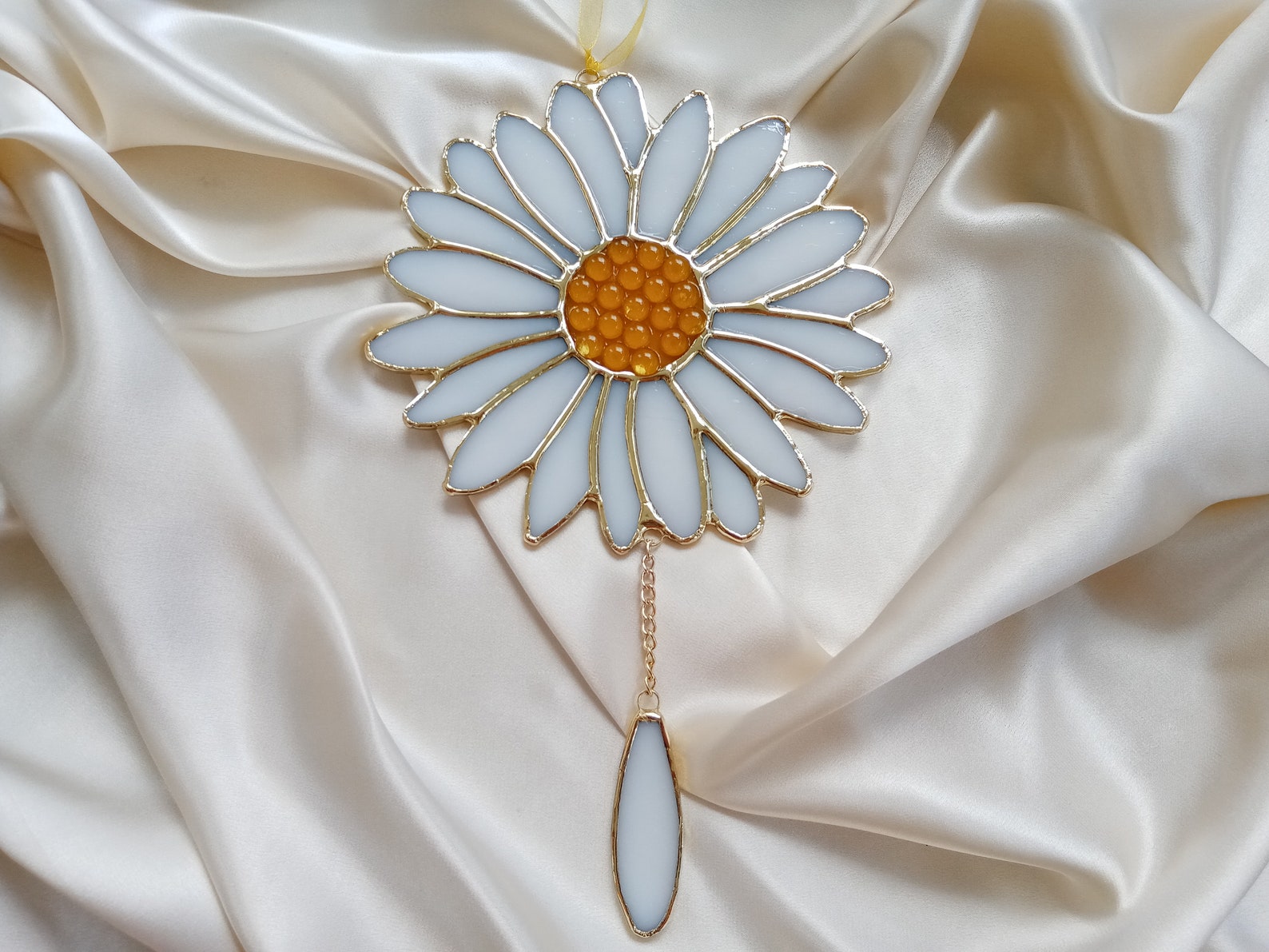 Stained Glass Daisy Suncatcher: White & Yellow Flower Window Hanging ...