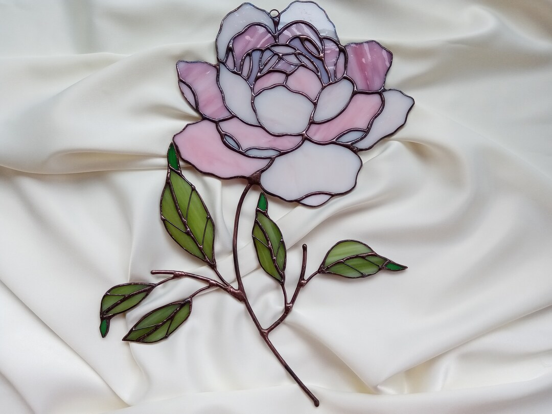 Stained Glass Peony, Peony Flower Suncatcher, Pink Peony Window Wall ...