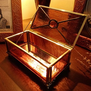 Stained Glass Plum Color Antique Style Box With Crystal, Stained Glass ...